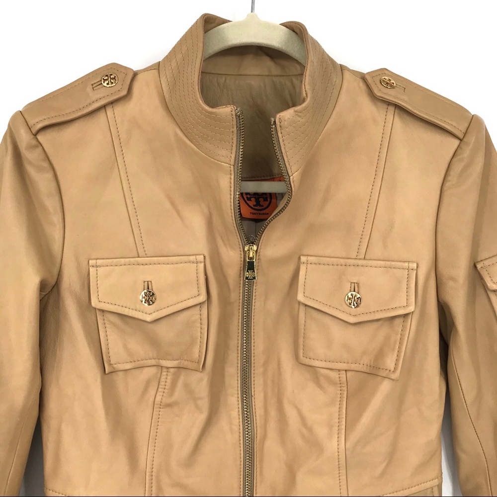 Tory Burch Shrunken Sgt. Pepper Tan Leather Jacket - Gem